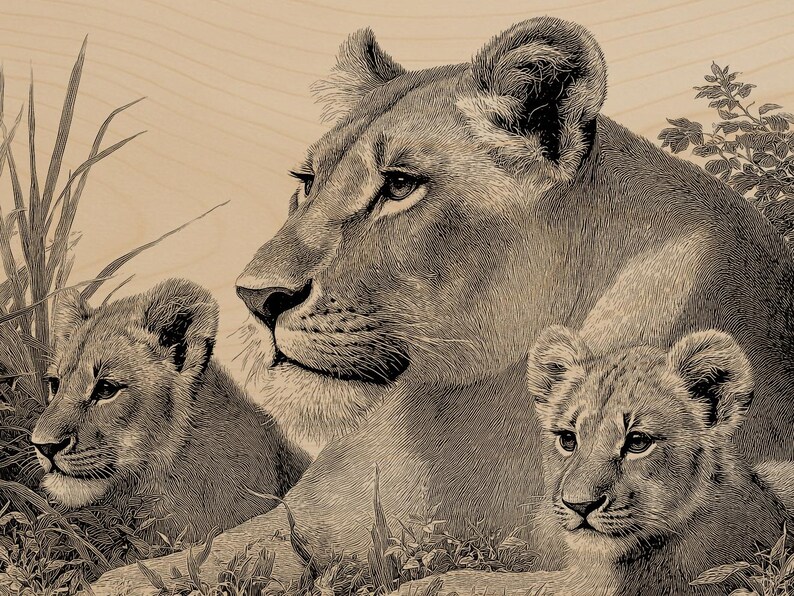 Lion Family Engraving File | Vintage Wildlife Laser Engraving PNG SVG ...
