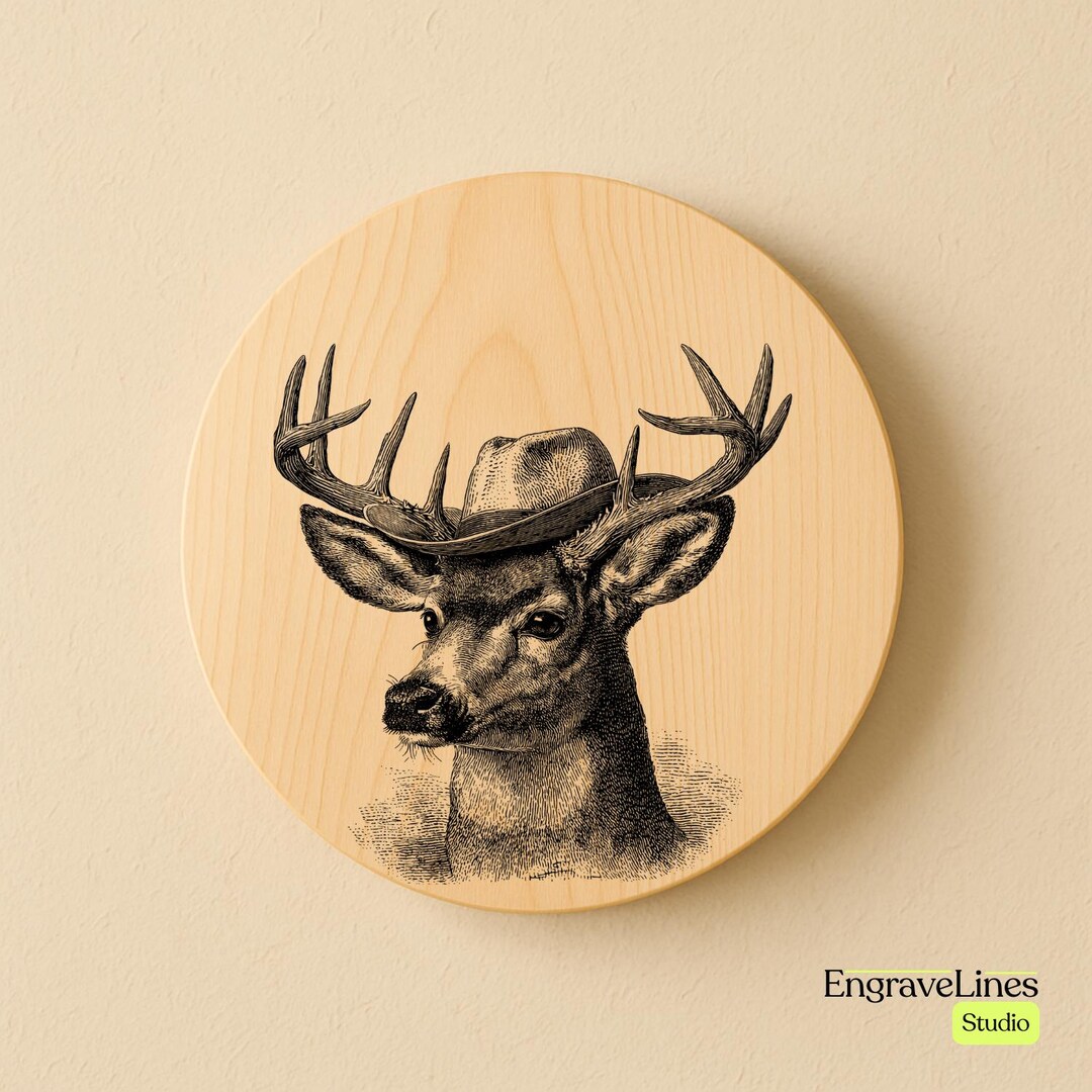 Cowboy Deer Laser Engraving File PNG_SVG_JPG | High-detail Wildlife Art ...