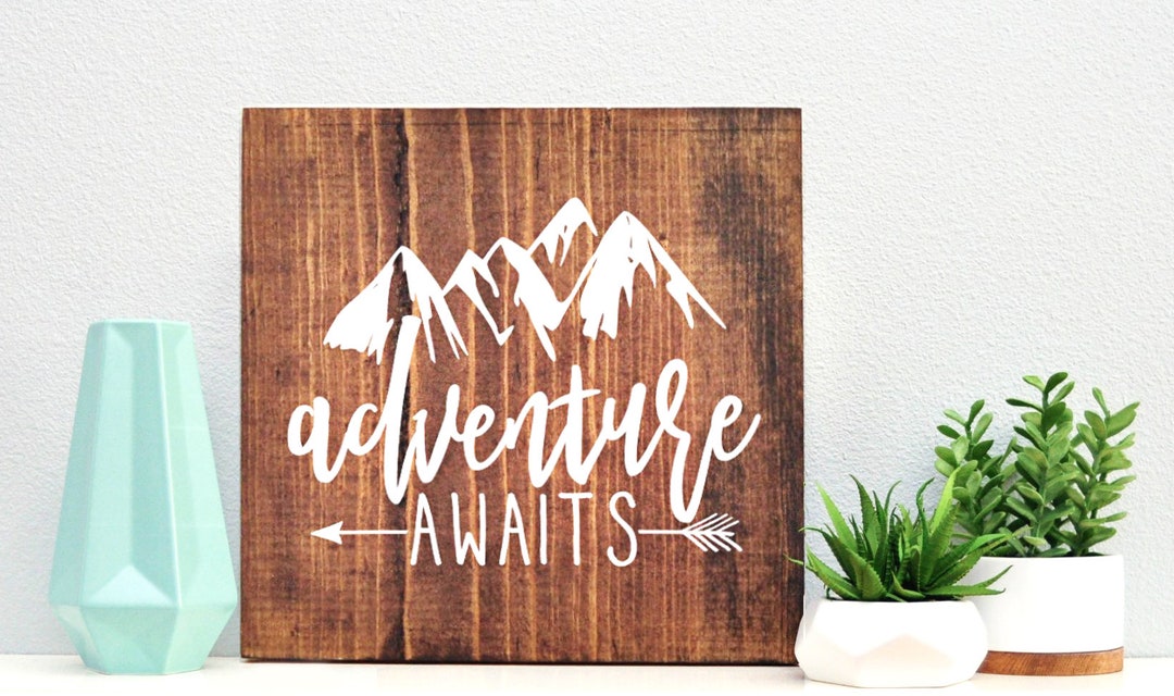 15 X15 Wood Sign | Adventure Awaits | Stained and Painted - Etsy