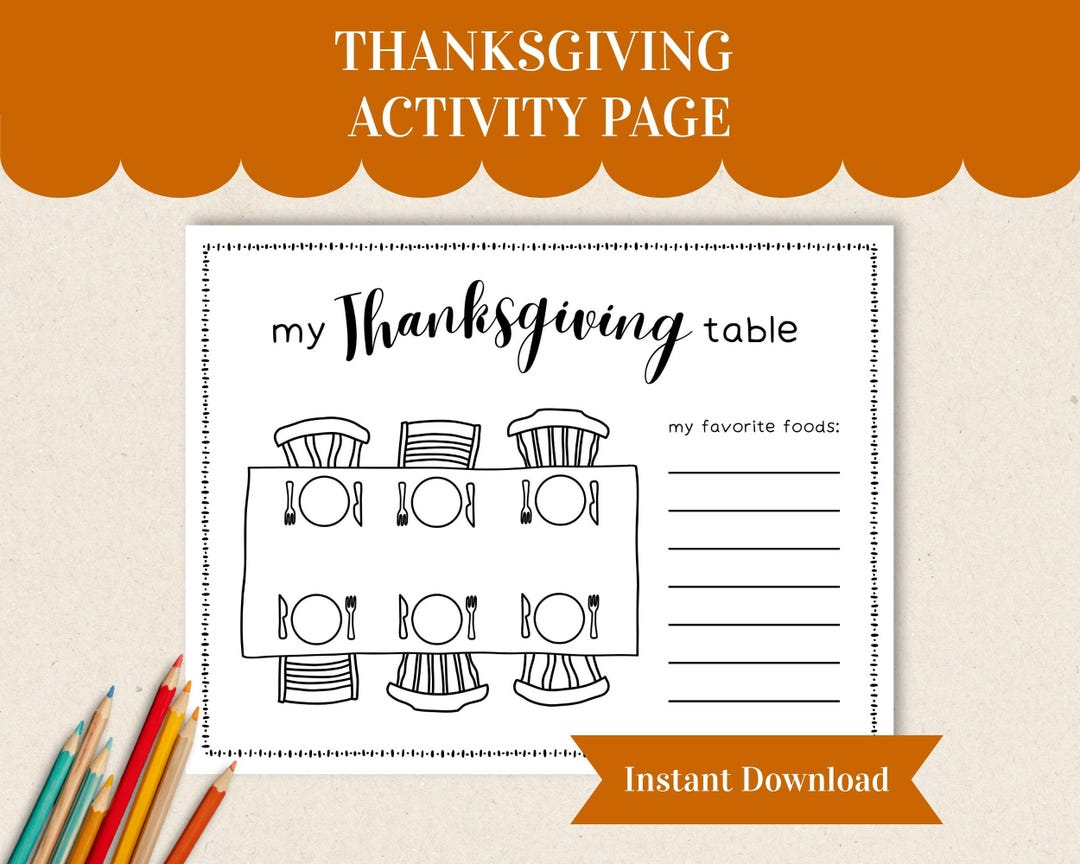 Thanksgiving Table Printable Activity Sheet, Thanksgiving Coloring Page ...