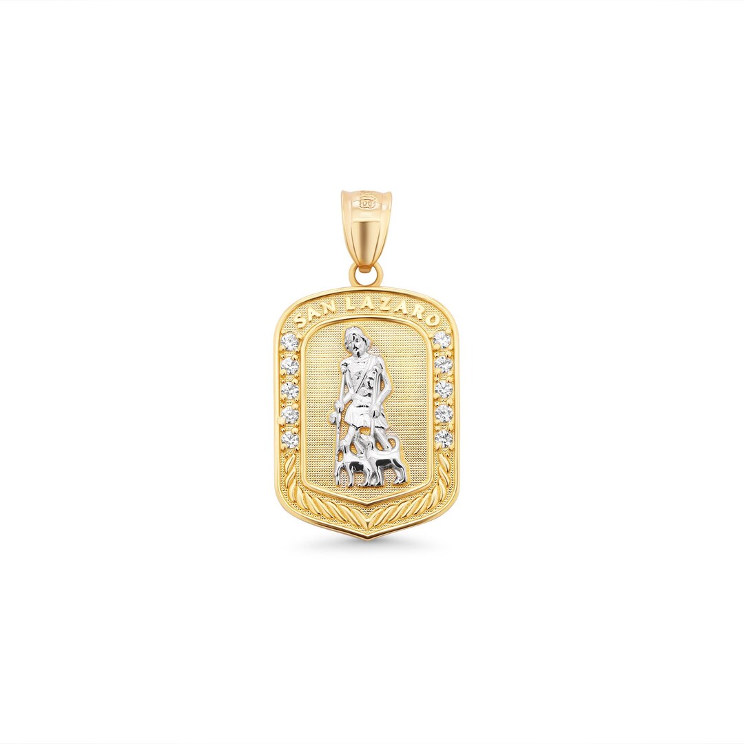14K Yellow Gold San Lázaro Pendant – Two-tone Religious Medallion With ...