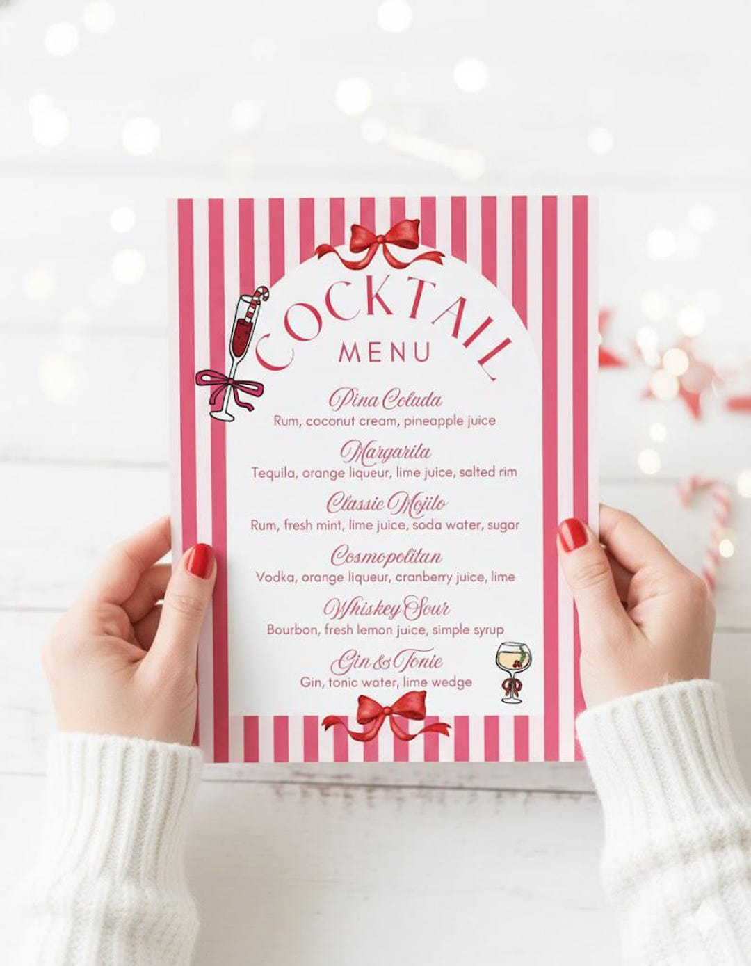 Editable Christmas Cocktail Menu Template | Holiday Bar Sign Printable ...