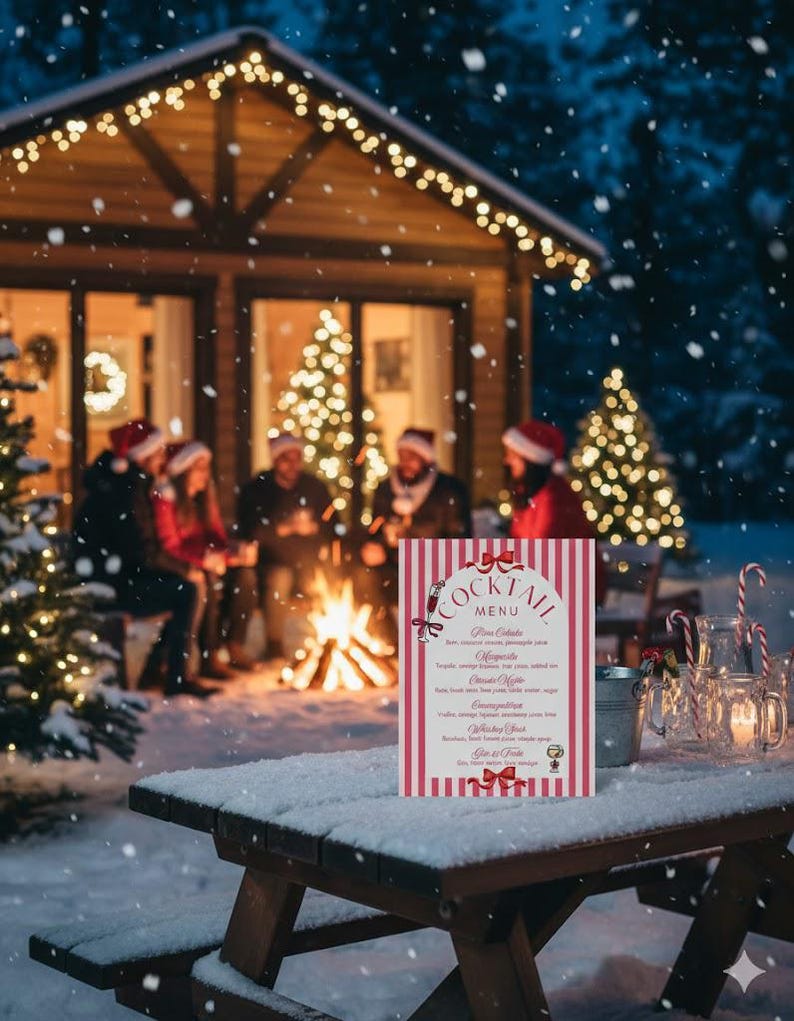 Editable Christmas Cocktail Menu Template | Holiday Bar Sign Printable ...