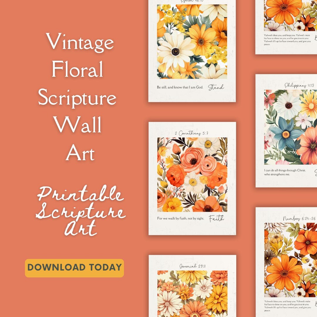 Vintage Floral Bible Verse Print Set: Christian Gallery Wall Art ...