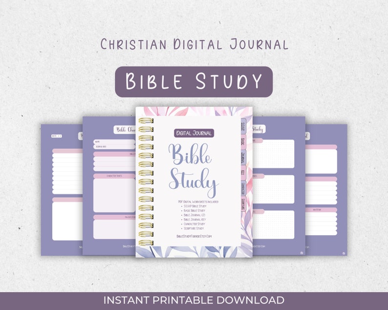 Digital Bible Study Journal: Bible Study Worksheets, Faith Printables ...