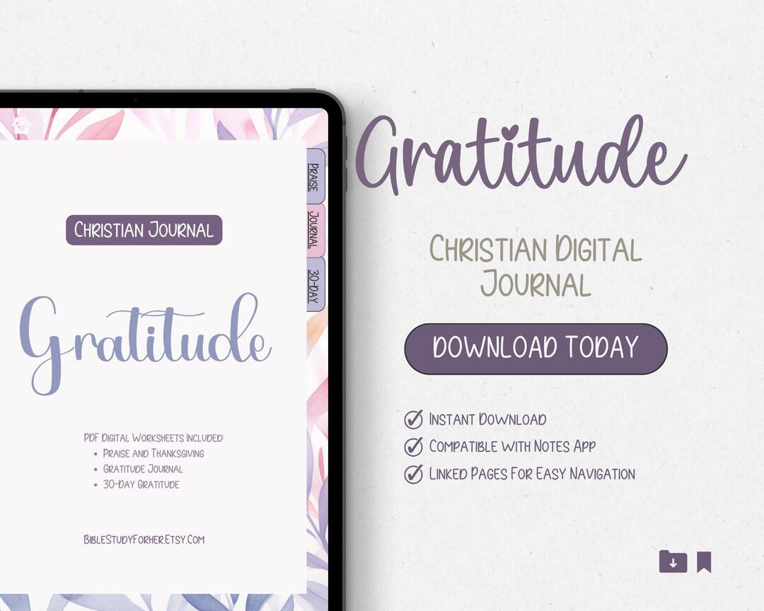 Gratitude Christian Digital Journal: Bible Study, Praise (PDF Printable ...