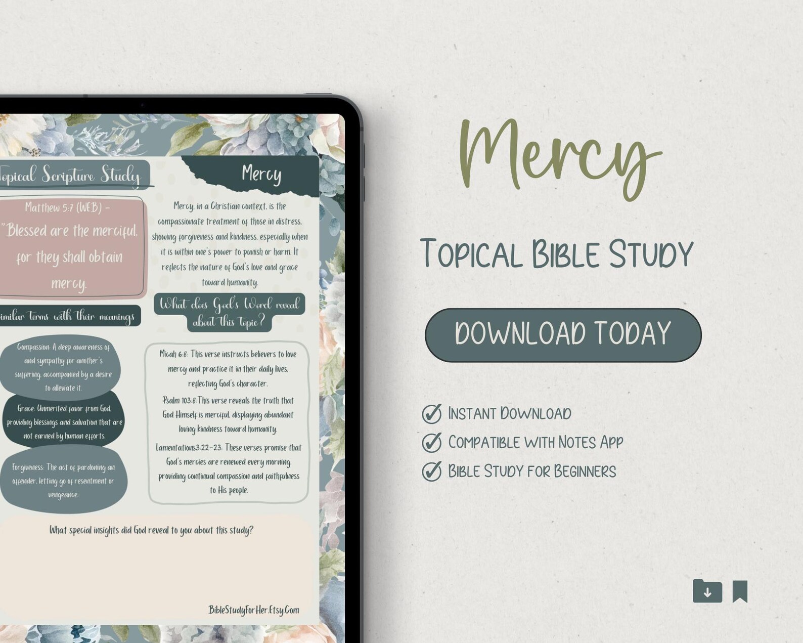 MERCY Topical Bible Study Worksheet | Beginner Scripture Plan for Women ...