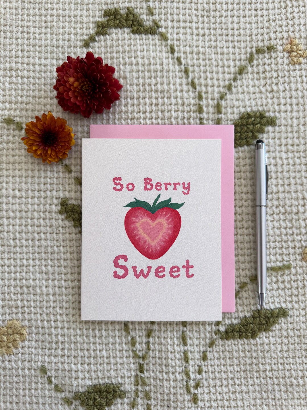 Strawberry Greeting Card, Hand-illustrated Pun Message - Etsy
