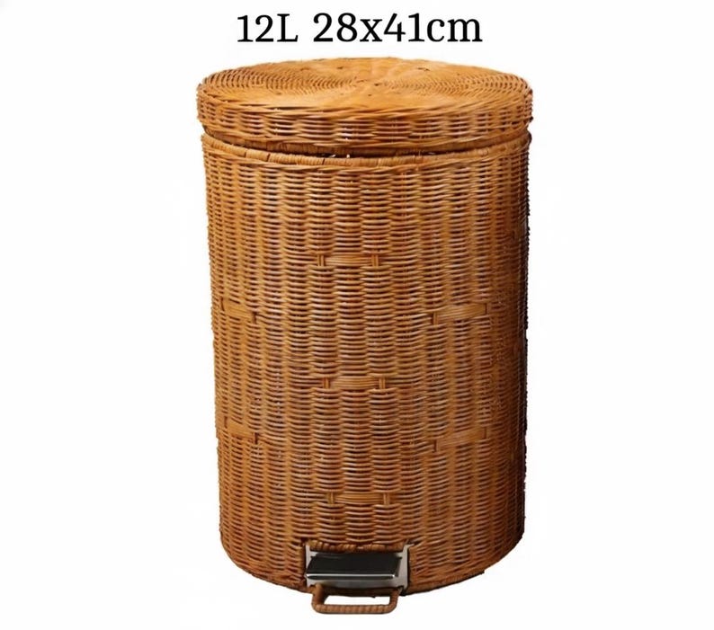 Wicker Step Trash Can Handwoven Rattan Waste Bin With Pedal Bathroom ...