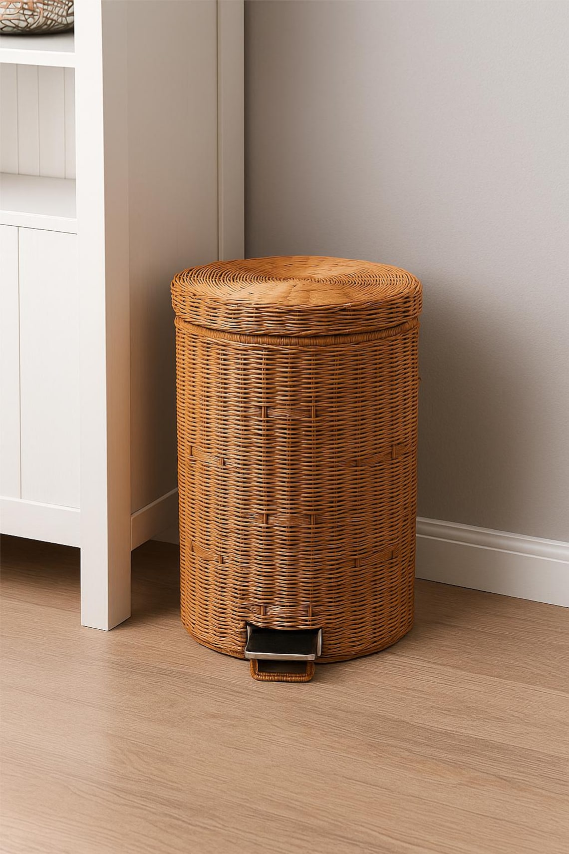 Wicker Step Trash Can Handwoven Rattan Waste Bin With Pedal Bathroom ...