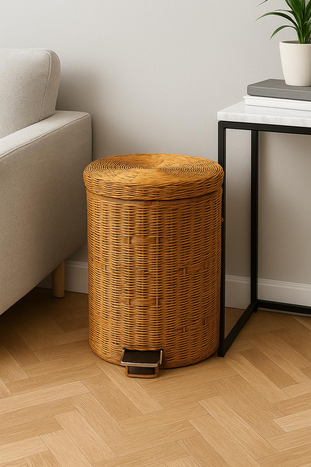 Wicker Step Trash Can Handwoven Rattan Waste Bin With Pedal Bathroom ...