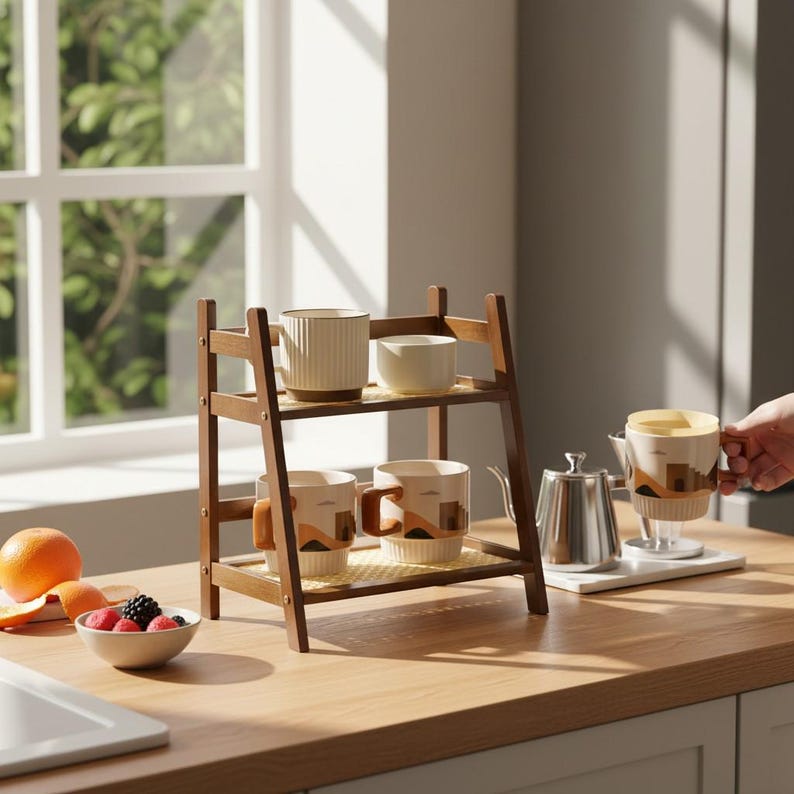 Bamboo 2-tier Countertop Organizer Shelf – Multipurpose Coffee Cup ...
