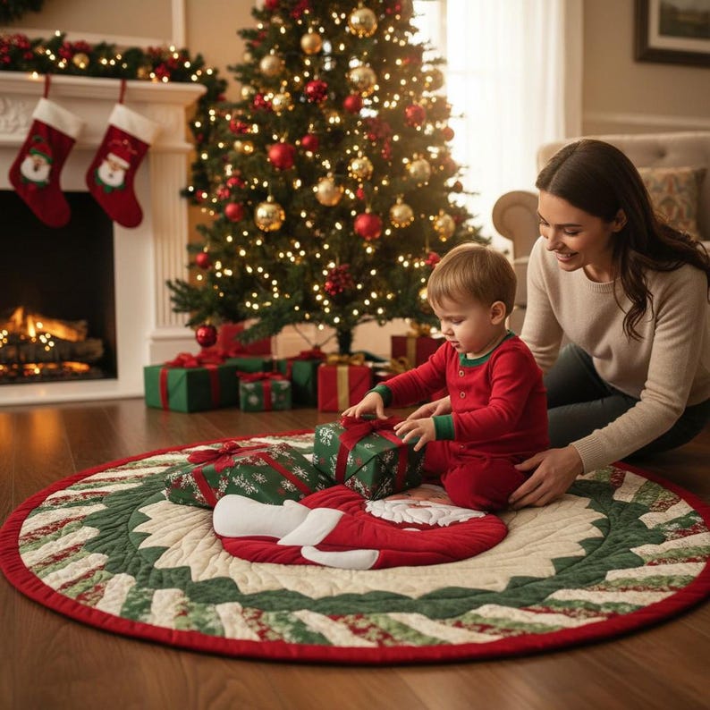 3D Christmas Illusion Round Rug Santa Claus Holiday Floor Mat, Funny ...