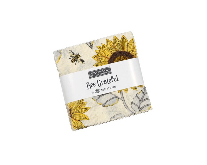 Mini Charm Pack BEE GRATEFUL Moda 42- 2.5" Fabric Squares Gold Black ...