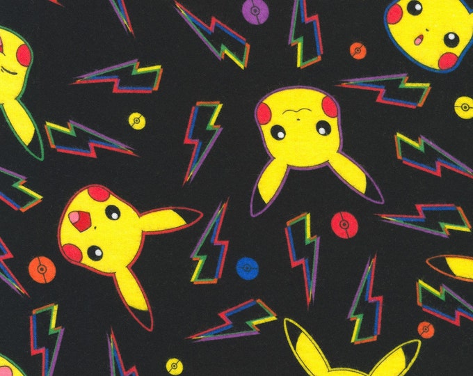 Tossed Pikachu POKEMON FLANNEL on Black Flannel Cotton Print-35 Inches ...