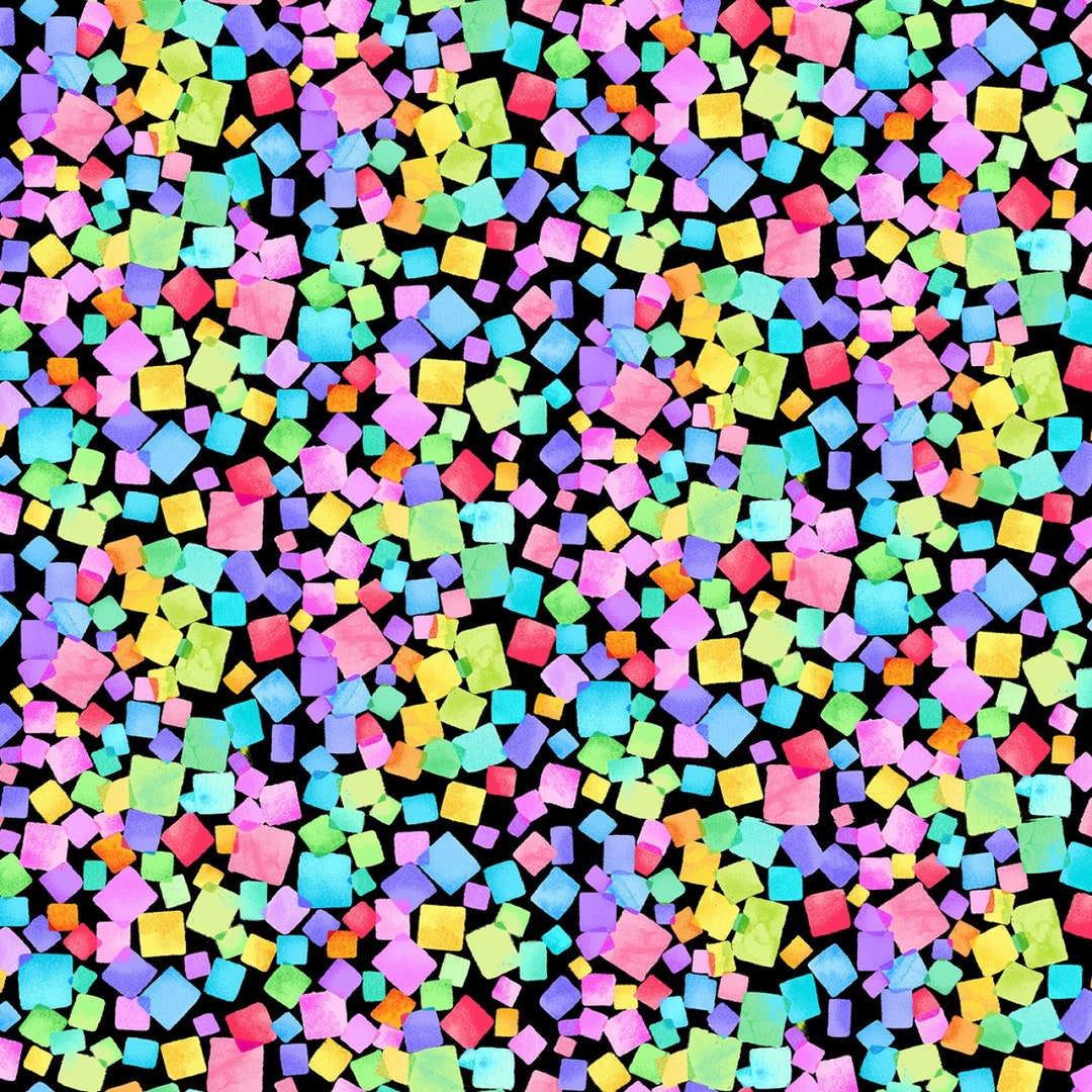 Multicolor Squares on Black Day Dreaming Cotton Fabric by the - Etsy