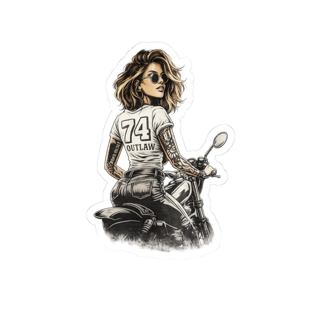 Outlaw Girl on Motorcycle Sticker | Kiss-cut Sticker - Etsy