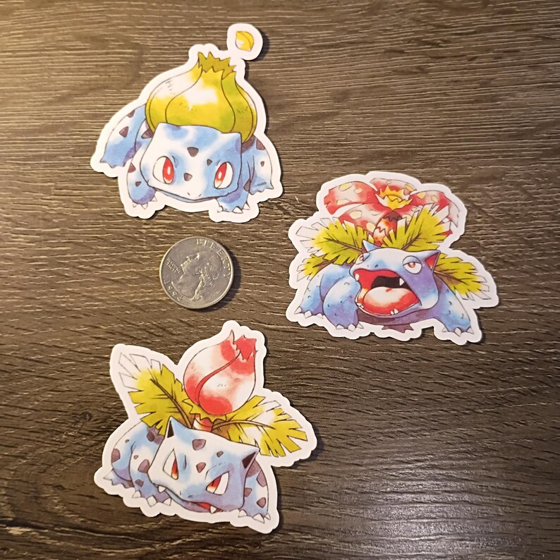 Gen 1 Bulbasaur, Ivysaur & Venusaur Stickers - Lot of 3 - Red and Blue ...