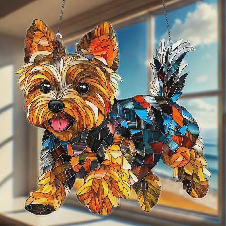 Yorkshire Terrier Design Suncatcher Stained Glass Effect Home Decor ...