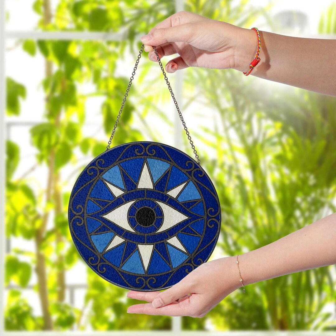 Evil Eye Window Hanging – Blue Glass Suncatcher Home Protection Decor ...
