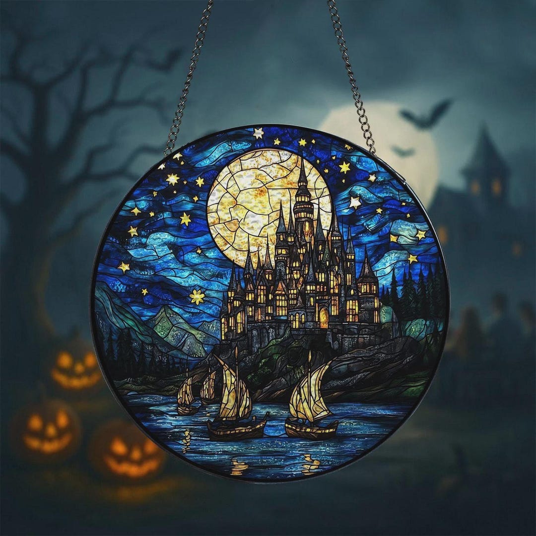 Wizard School Stained Glass Suncatcher: Enchanted Castle Window Decor ...