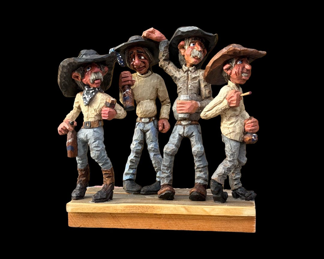 Original Cowboy Wood Carving • One-of-a-kind Western Art Sculpture ...