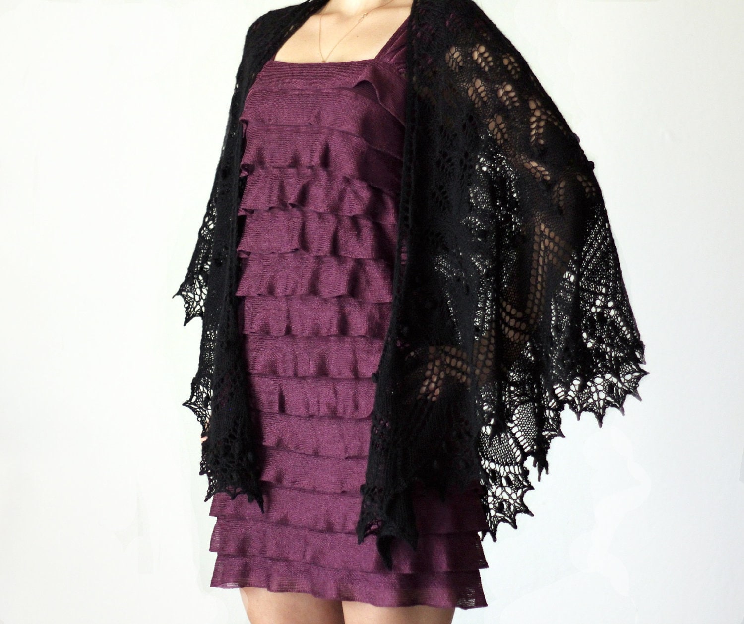 Chal de punto chal negro chal de boda chal de damas de - Etsy España