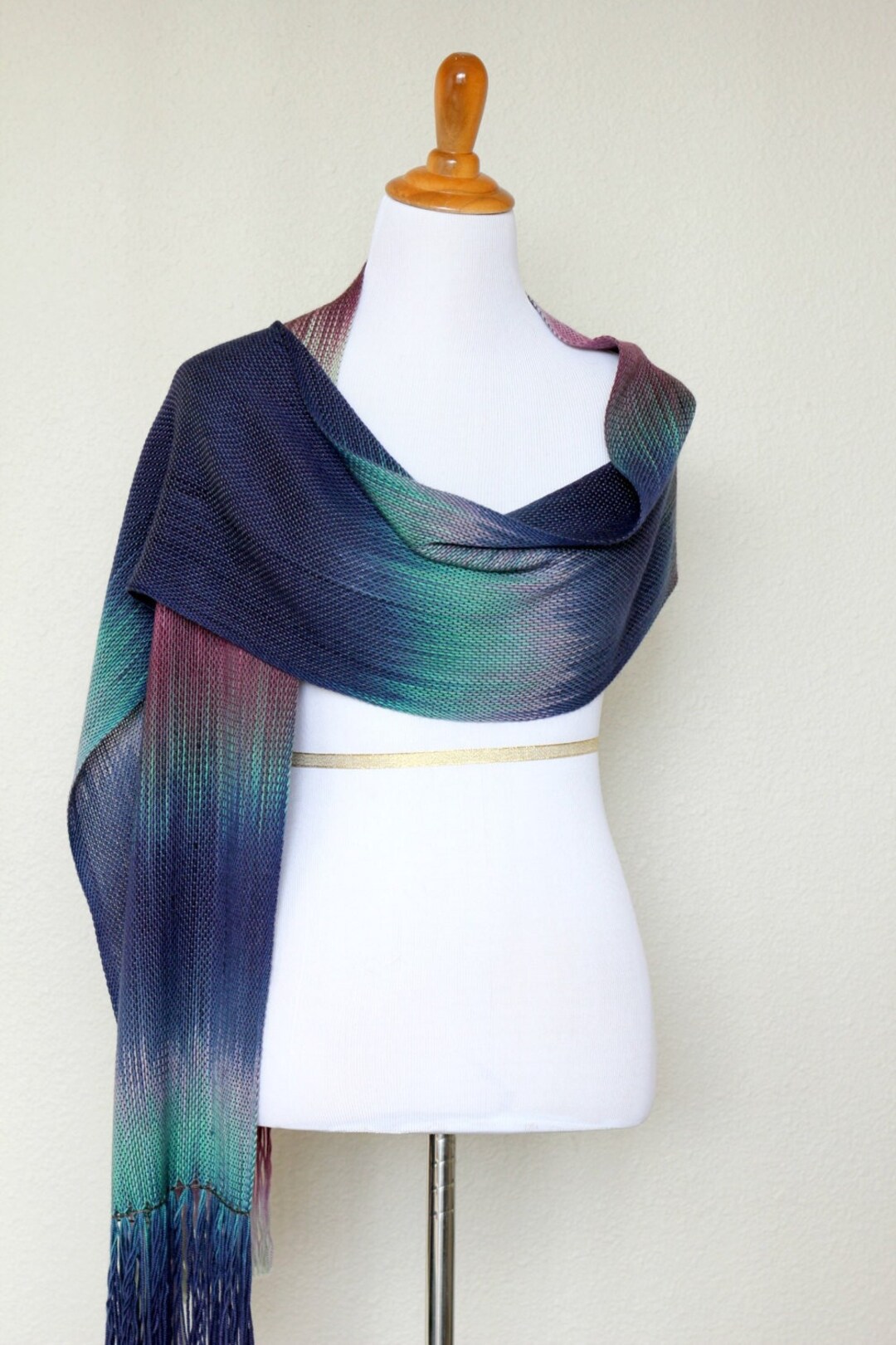 Woven Merino Wool Scarf: Purple, Navy & Green Pashmina With Fringe - Etsy