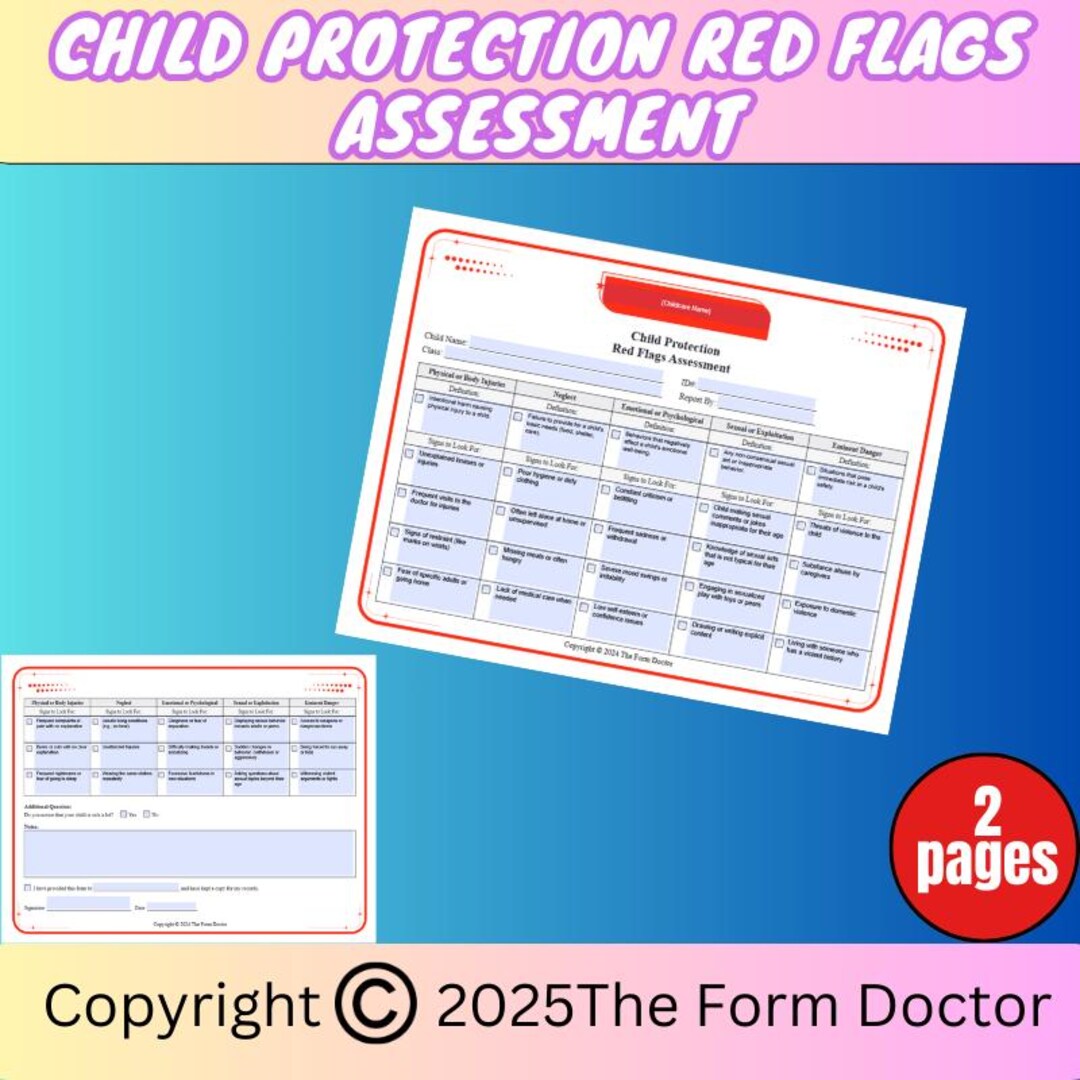 Child Protection Red Flags Assessment - Fillable PDF Template - Etsy