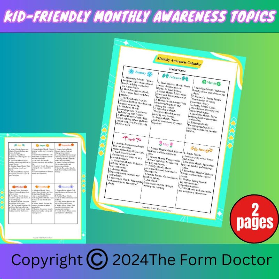 Kid-friendly Monthly Awareness Topics - Etsy