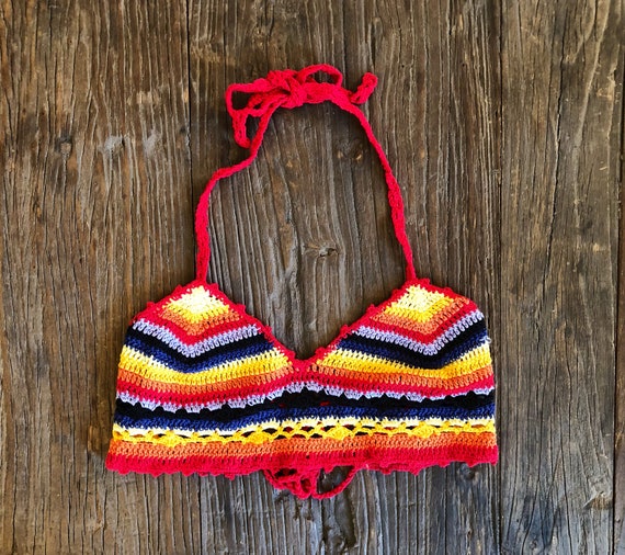 Summer Tides Boho Style Rainbow Color Halter Top Bohemain | Etsy