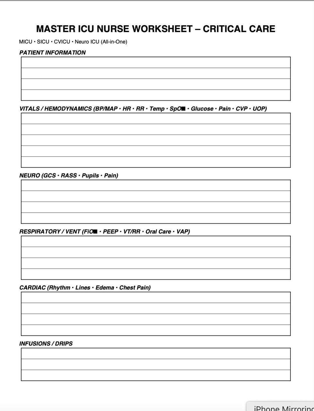 Med-surg Nurse Brain Sheet | 1-page Printable & Fillable Nursing ...