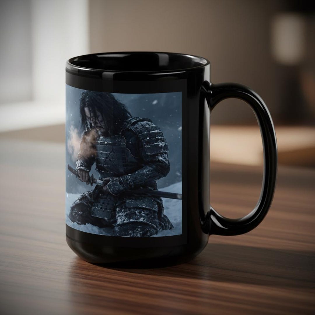 Dark Samurai Mug – Fallen Warrior in Snow | Japanese Warrior Art Cup ...
