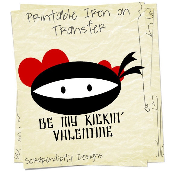 Digital File, Iron on Ninja Shirt, Valentines Day Iron on Transfer ...