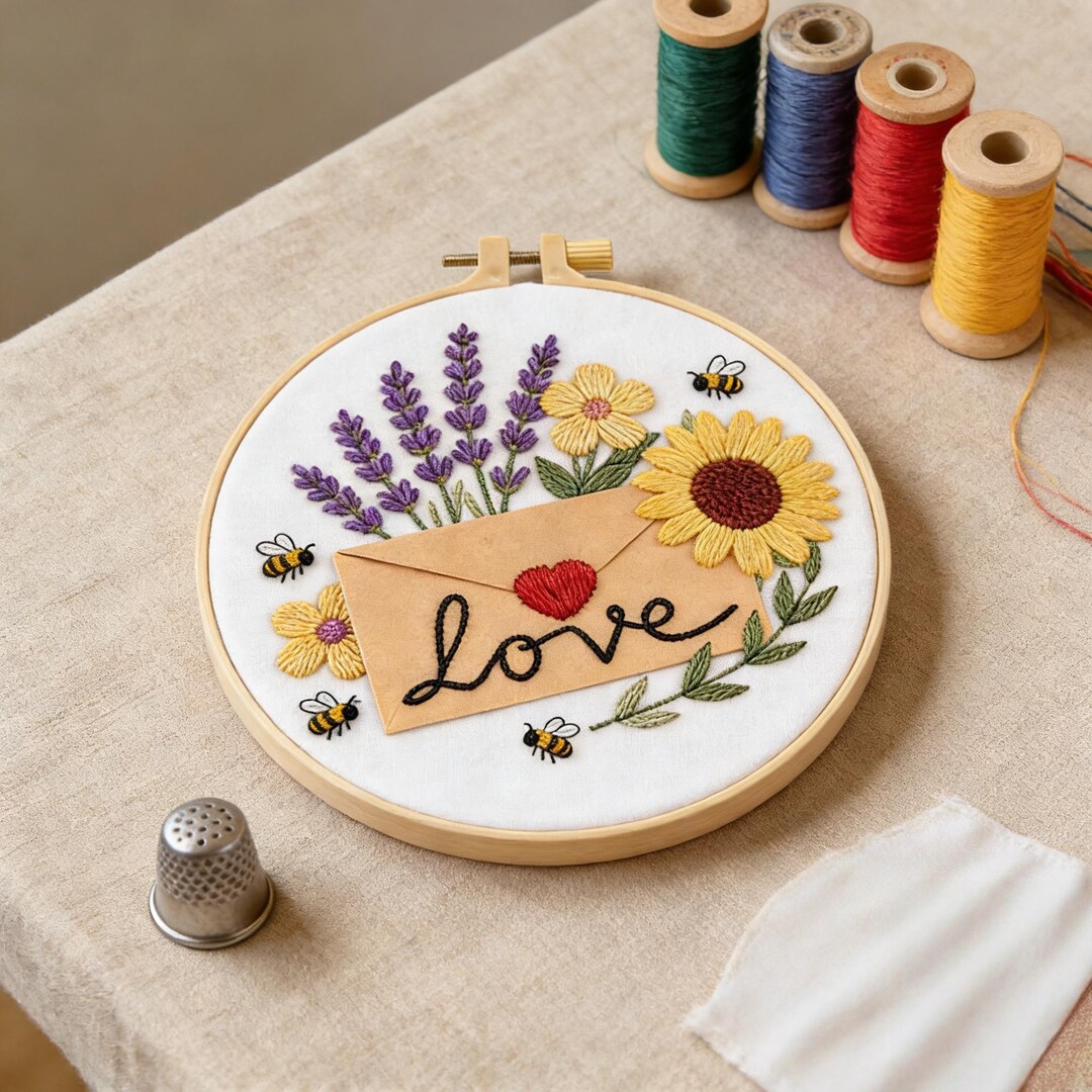 Valentine’s Day “love” Envelope Embroidery Hoop Art – Sunflower ...