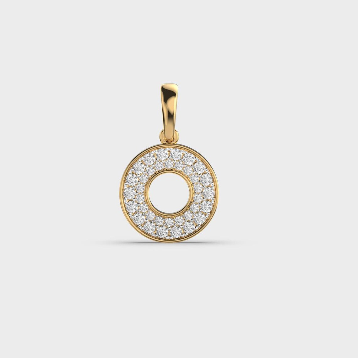 14K Gold Diamond Circle Pendant Necklace | 36 Round Diamonds Halo Charm ...