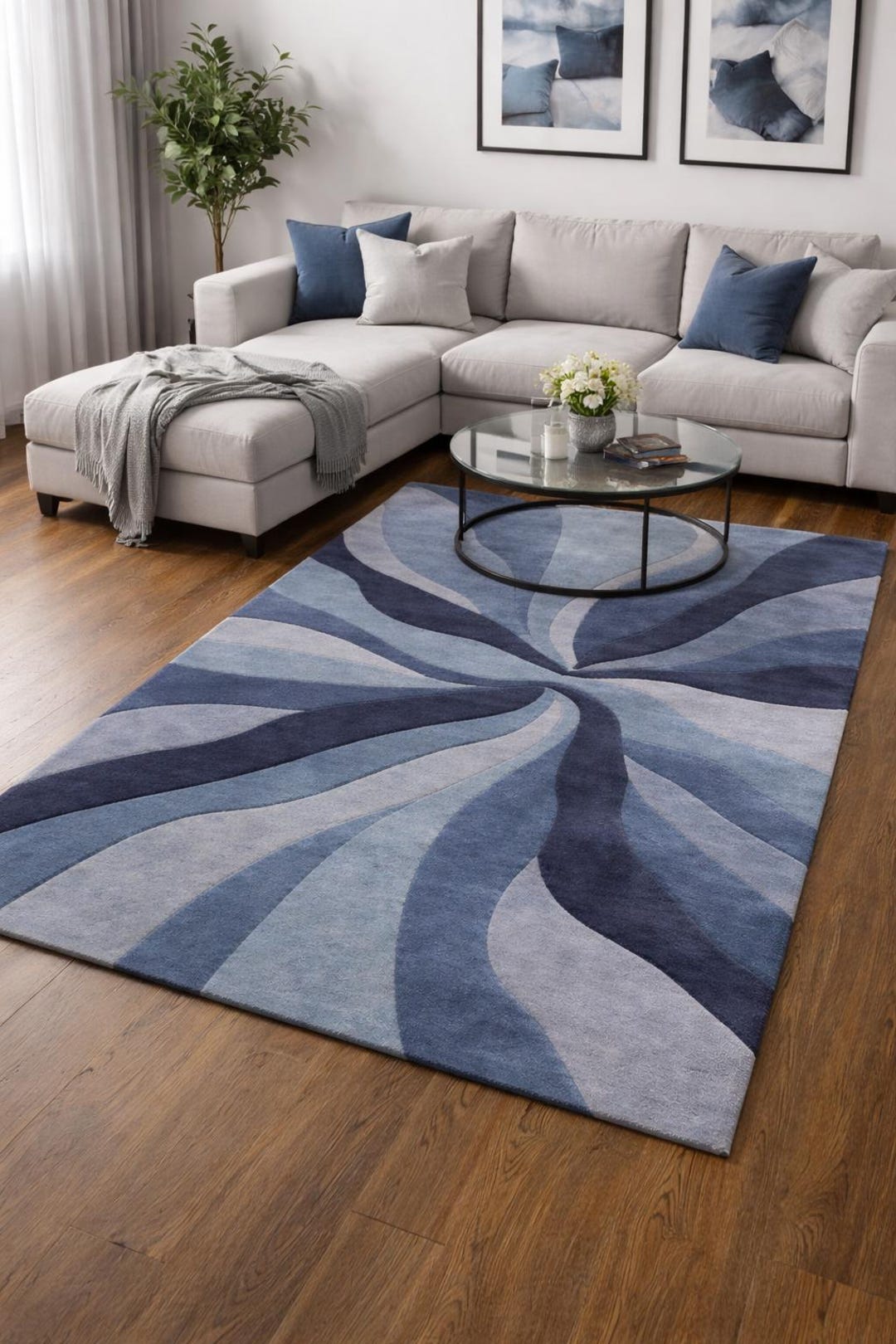 Blue Abstract Area Rug | Modern Swirl Pattern Living Room Carpet - Etsy