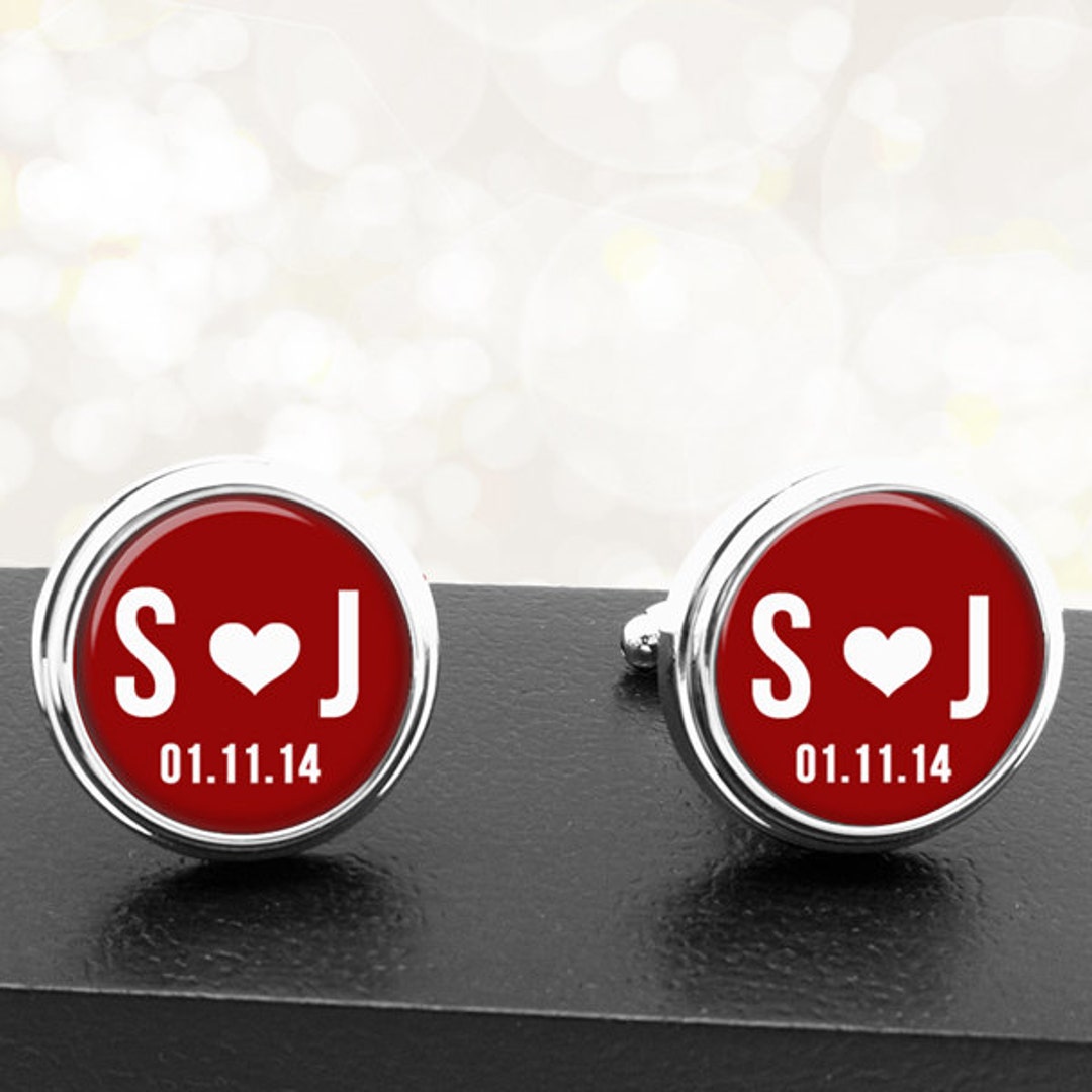 Personalized Cufflinks Initals Heart and Date Handmade Cuff Links for ...