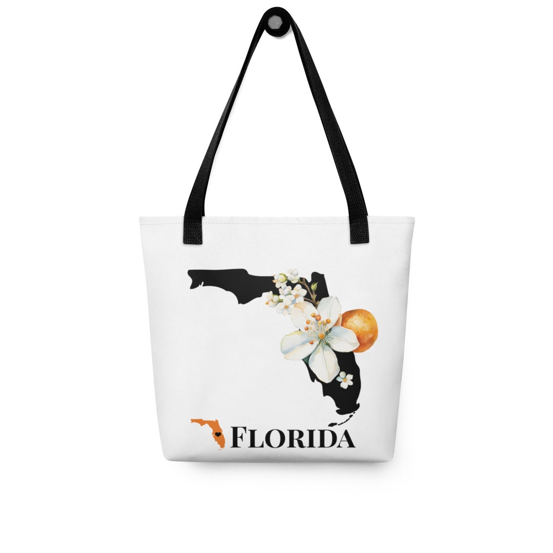 Florida State Small Tote Bag With State Flower, Orange Blossoms, FL Map ...