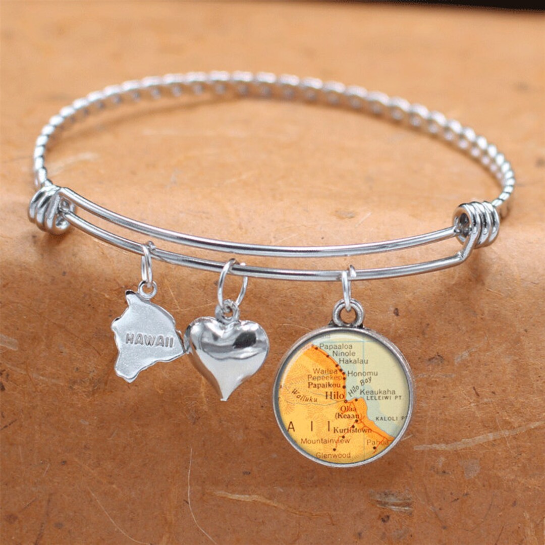 Hilo Map Bracelet / Hawaii Bracelet / Vintage Map Jewelry / Map Charm ...