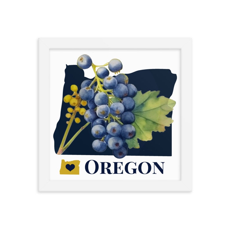 Oregon Art Print With State Flower, Oregon Grapes, Framed Print, OR Map ...