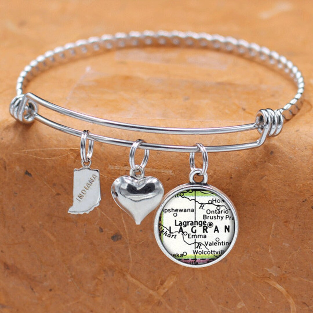 Indiana Map Bracelet / Lagrange IN / Custom Map Charm Bracelet / USA ...