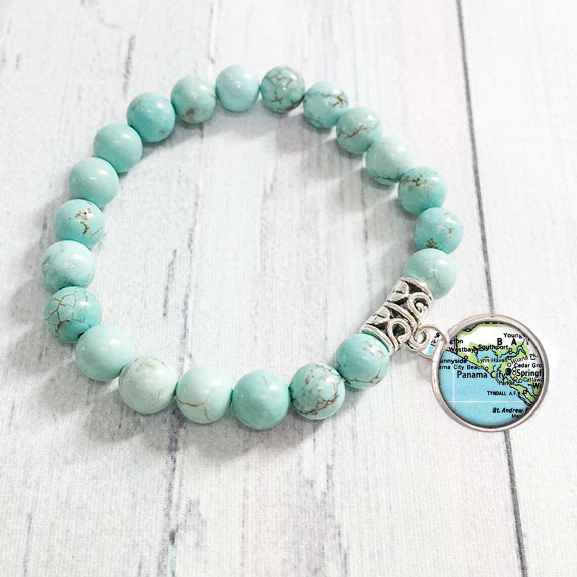 Florida Bracelet / Panama City FL Beaded Bracelet With Map Charm ...