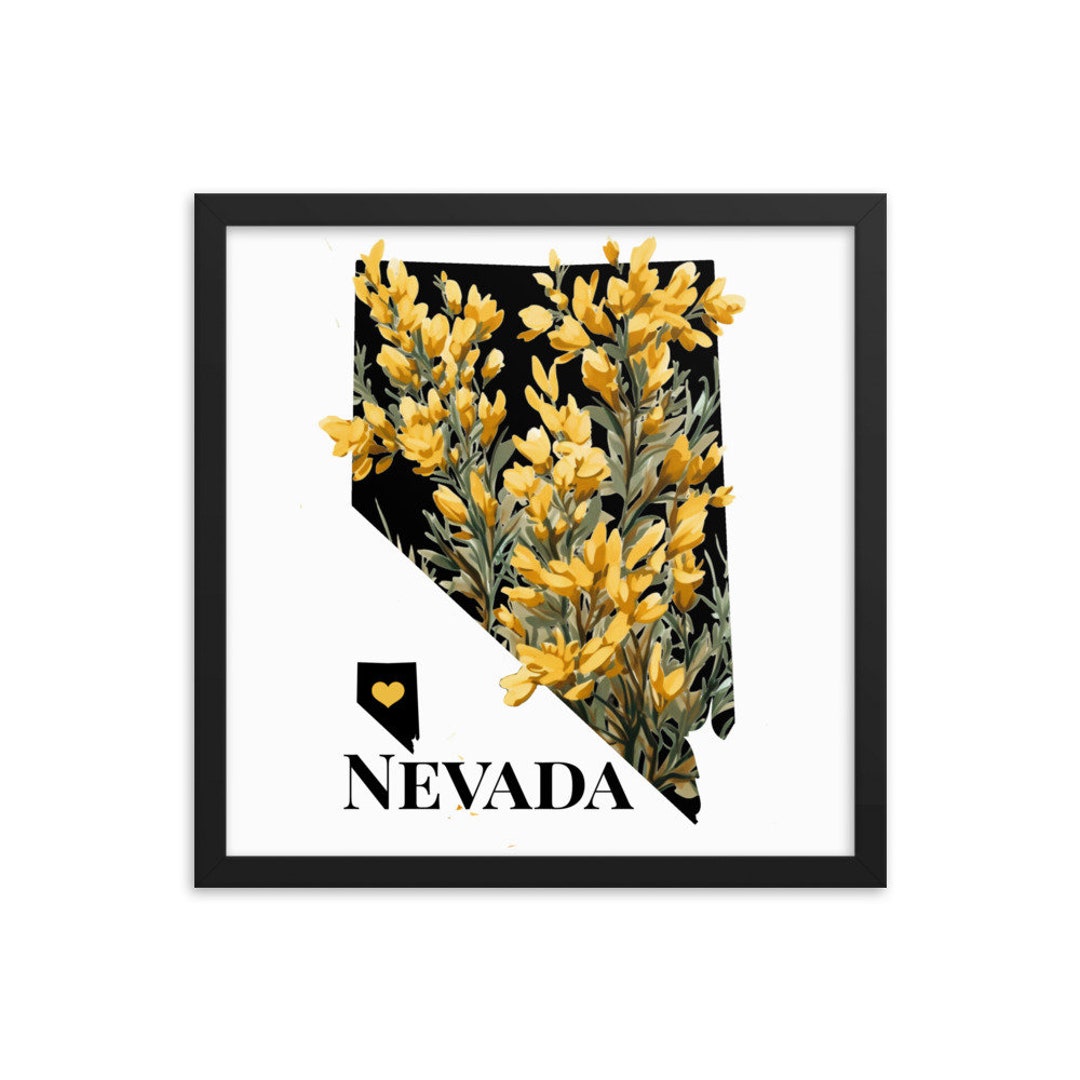 State of Nevada Art Print With State Flower, Sagebrush, Framed Print ...
