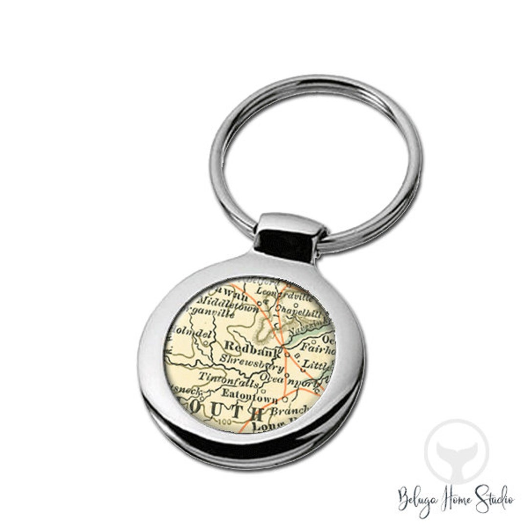 Red Bank NJ/ Antique Map Keychain State New Jersey / Bottle Opener Key ...
