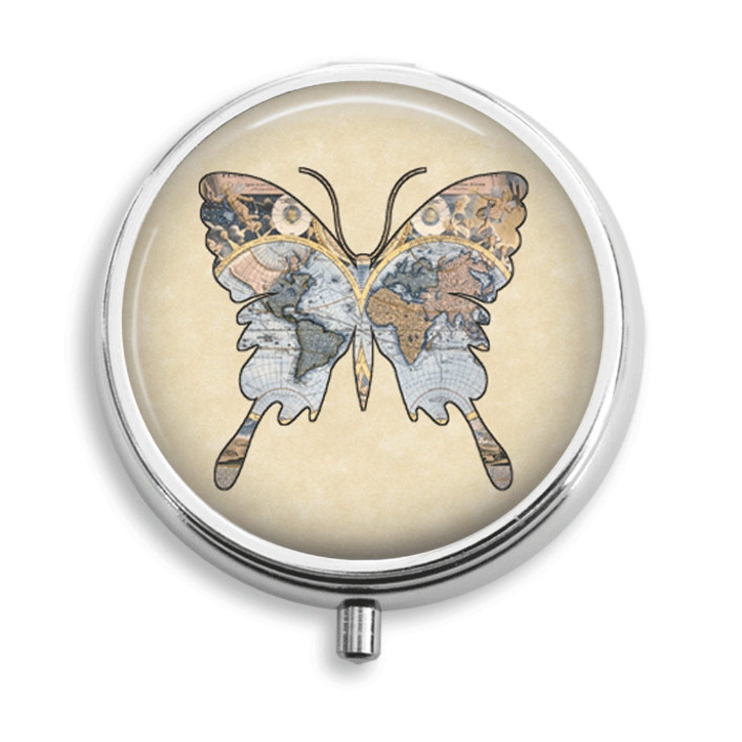 Pill Box Pill Case Pretty Butterfly Maps Pill Container Trinket Box ...