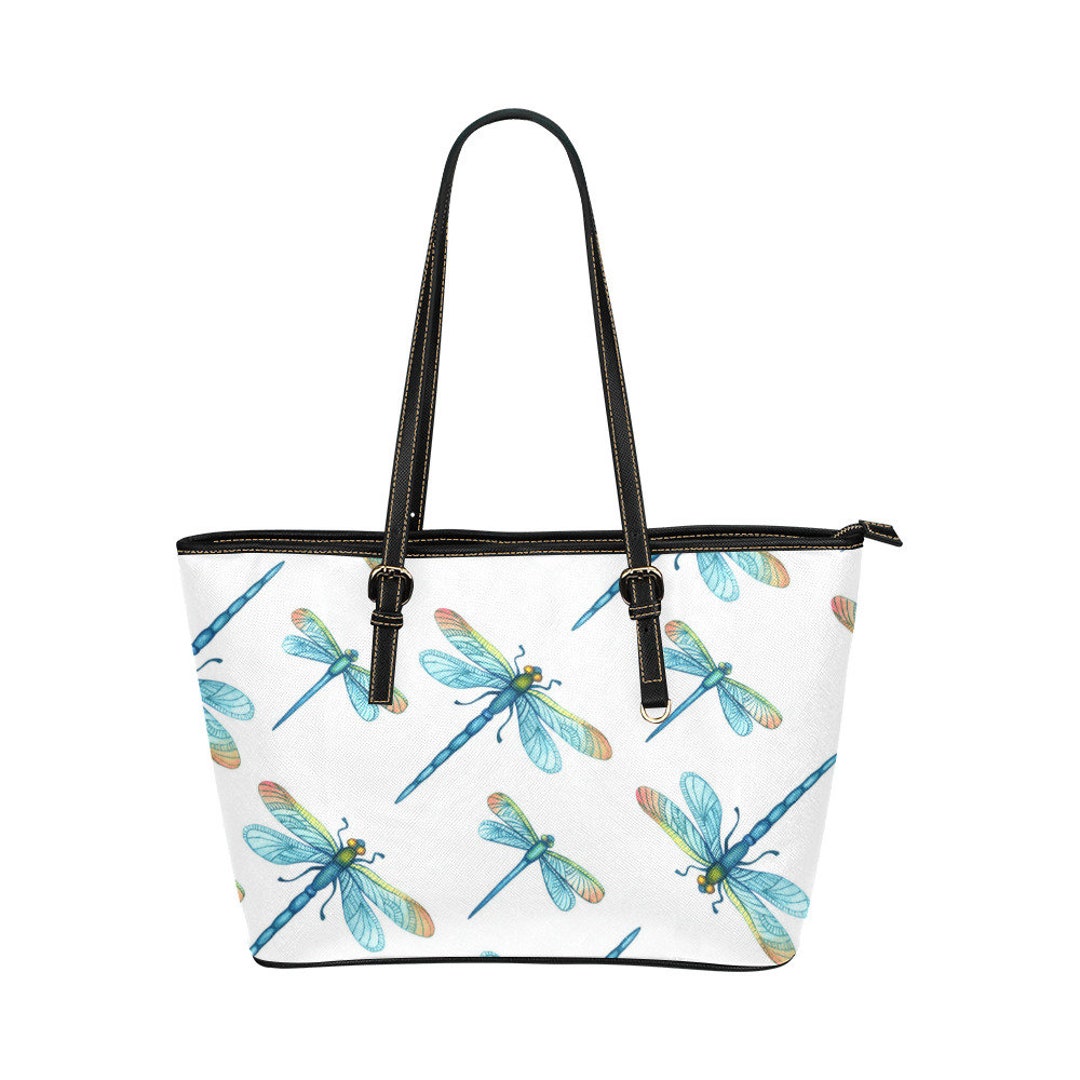 Leather Tote Bag, Blue Dragonflies, Dragonfly Pattern, Shoulder Bag ...