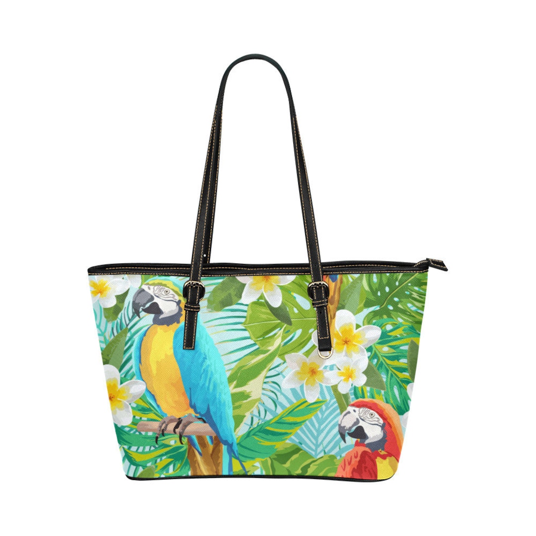 Leather Tote Bag, Colorful Parrots, Tropical Birds, Shoulder Bag, Work ...