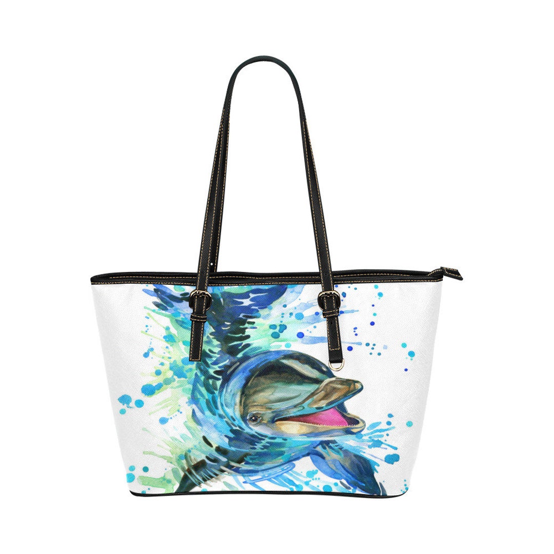 Leather Tote Bag, Smiling Dolphin, Sea Animals, Shoulder Bag, Work Bag ...