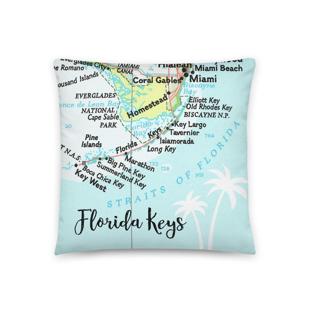 Florida Keys Map Pillow / Custom Vacation Wedding Gifts / Tropical ...